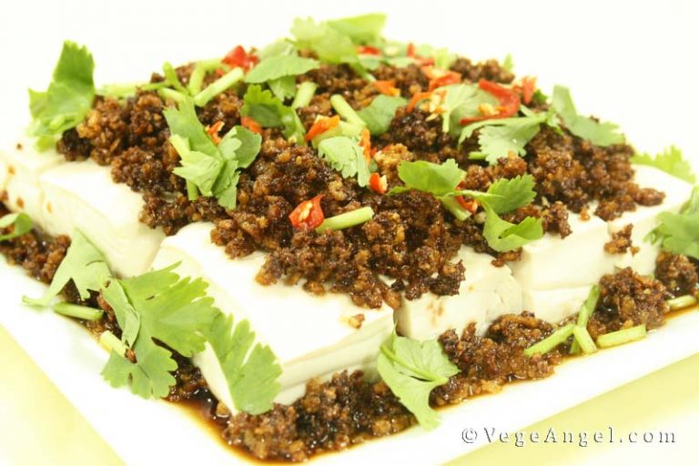 Vegetarian Recipe: Steamed Silken Tofu Topped With Seasoned Soy Mince ...